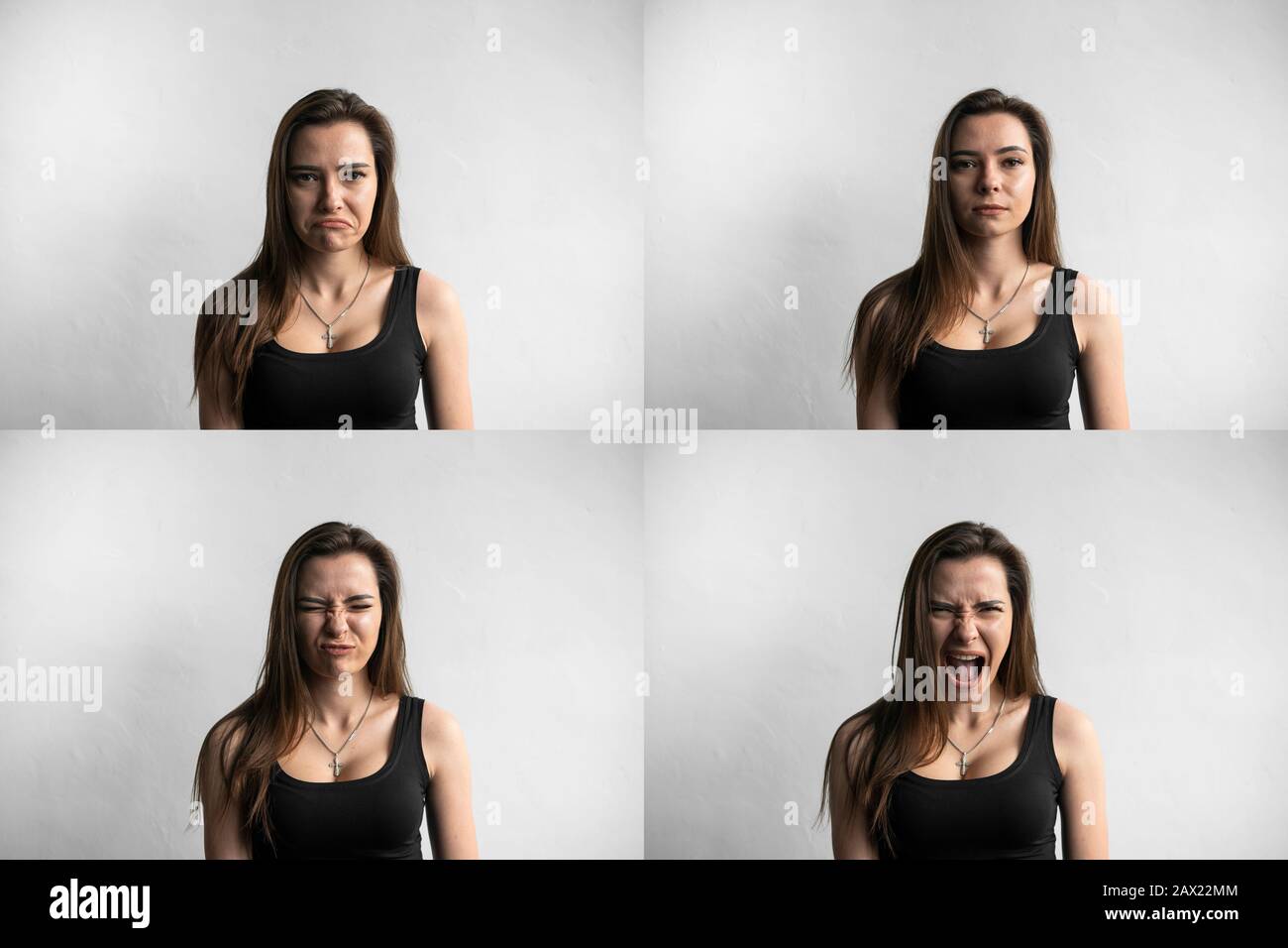 Set of young woman's portraits with different emotions. Young beautiful ...