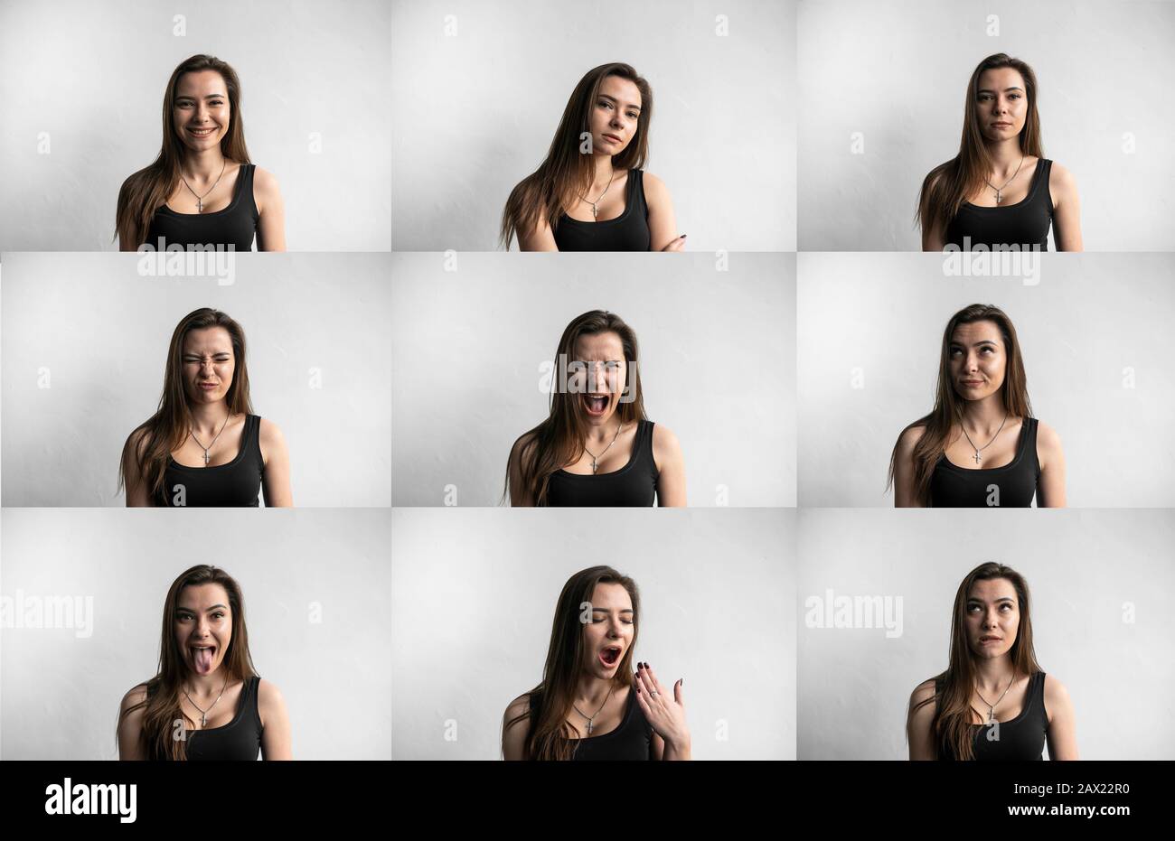 Set of young woman's portraits with different emotions. Young beautiful ...