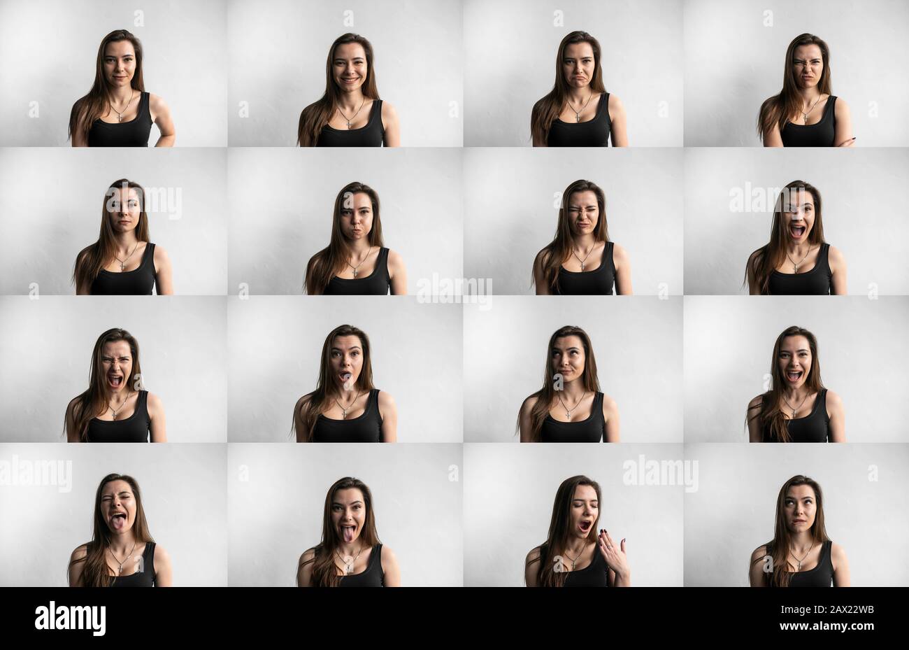 Set of young woman's portraits with different emotions. Young beautiful ...