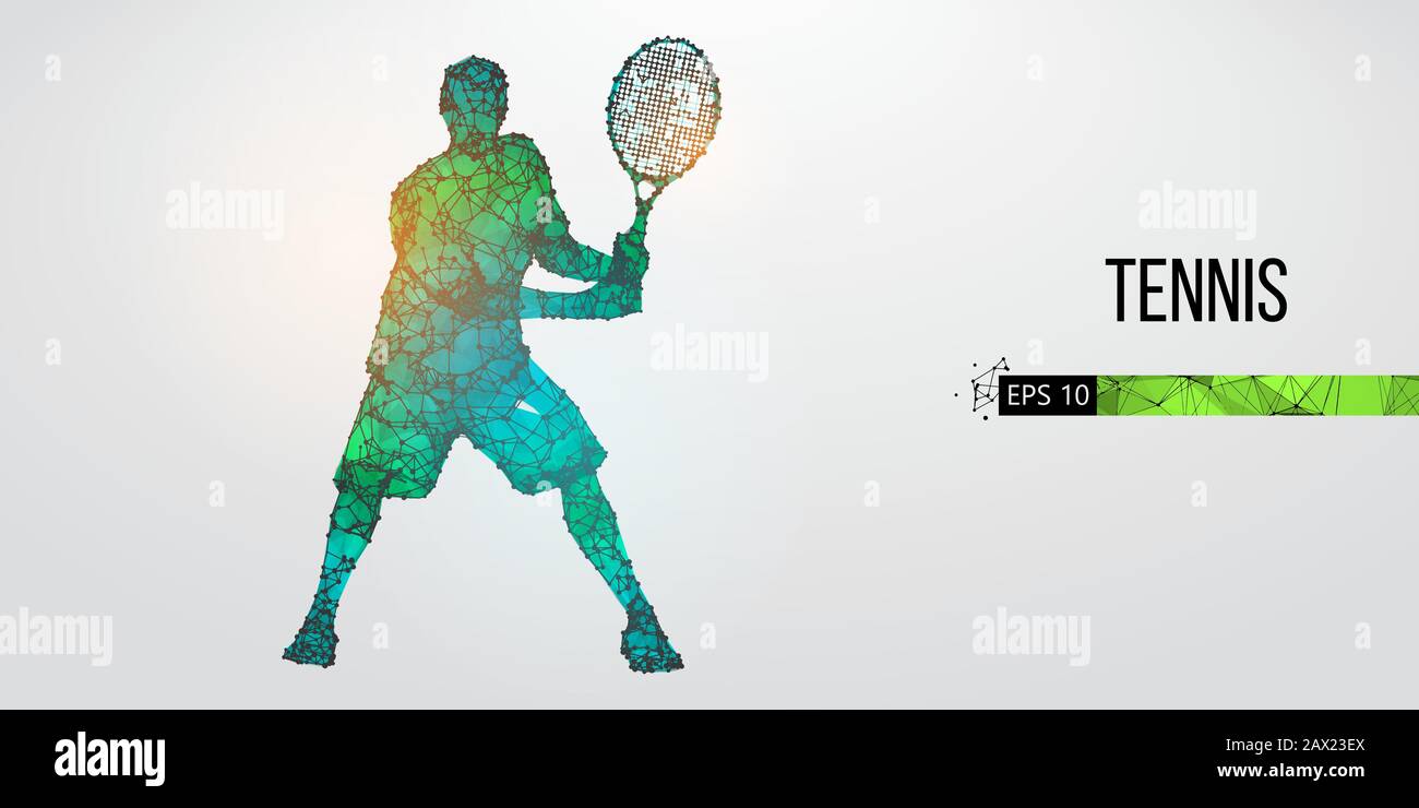 Abstract silhouette of tennis player man, male with ball and racket ...