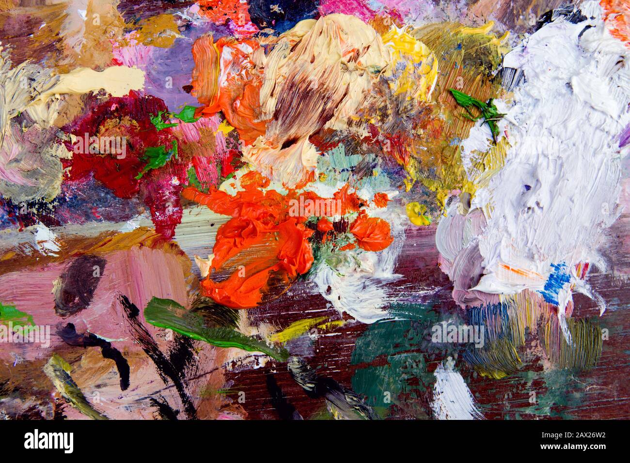 Detail of colorful painter color palette, grungy background or texture ...