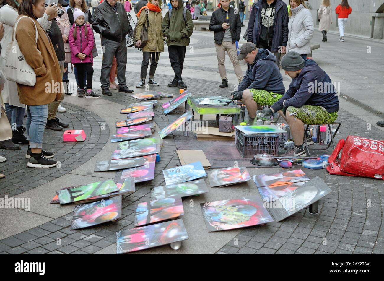Saint-Petersburg.Russia.September 14.2019.Street artists painting their ...