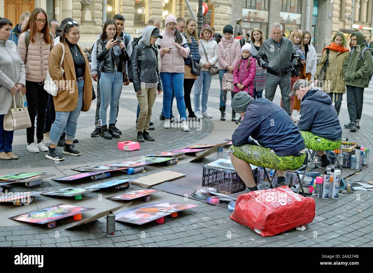 Saint-Petersburg.Russia.September 14.2019.Street artists painting their ...