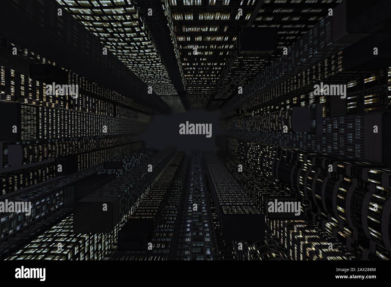 Background of skyscrapers at night. Top view. 3d rendering Stock Photo ...