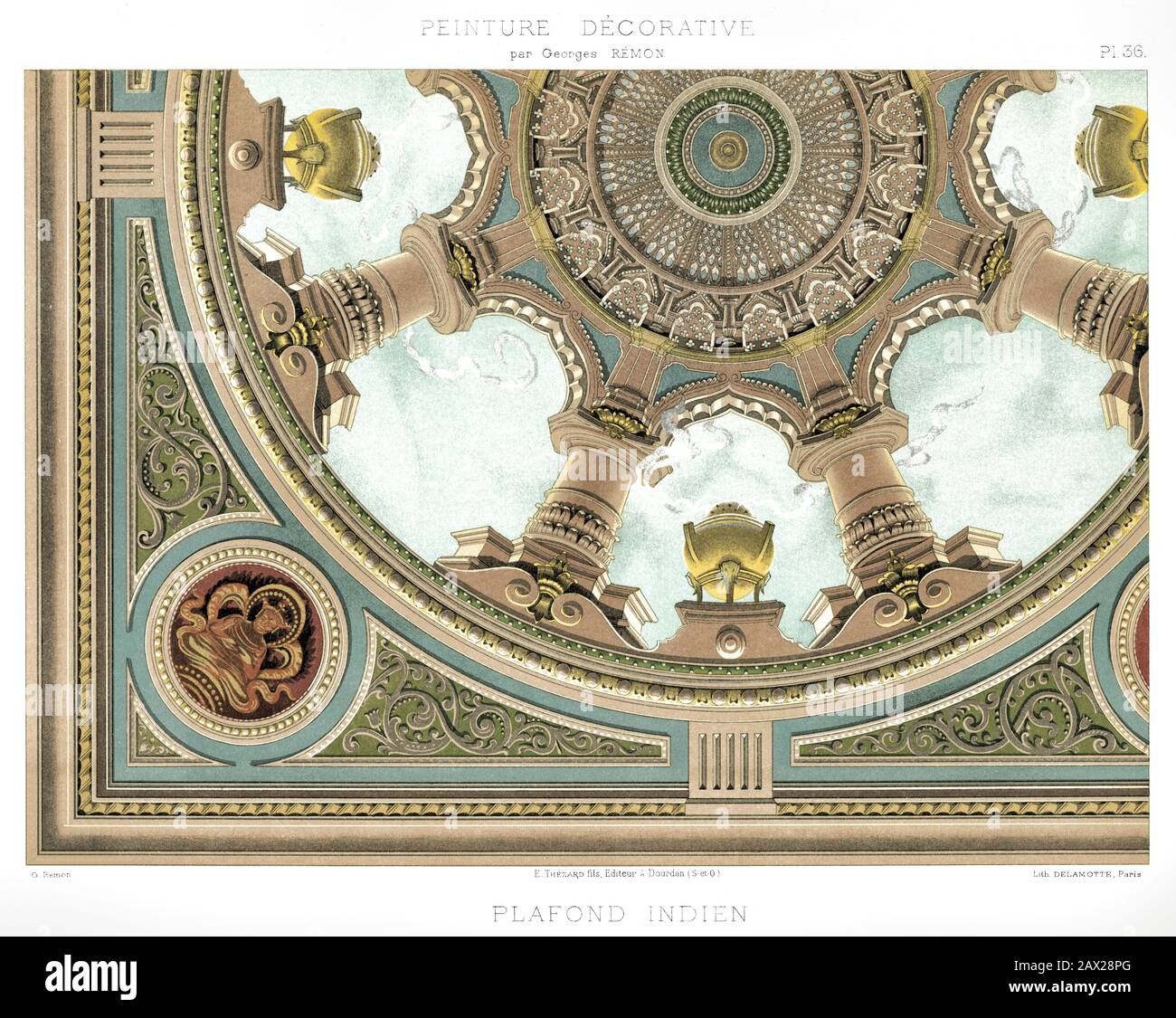 Indian ceiling, decorative painting 1895 Stock Photo - Alamy