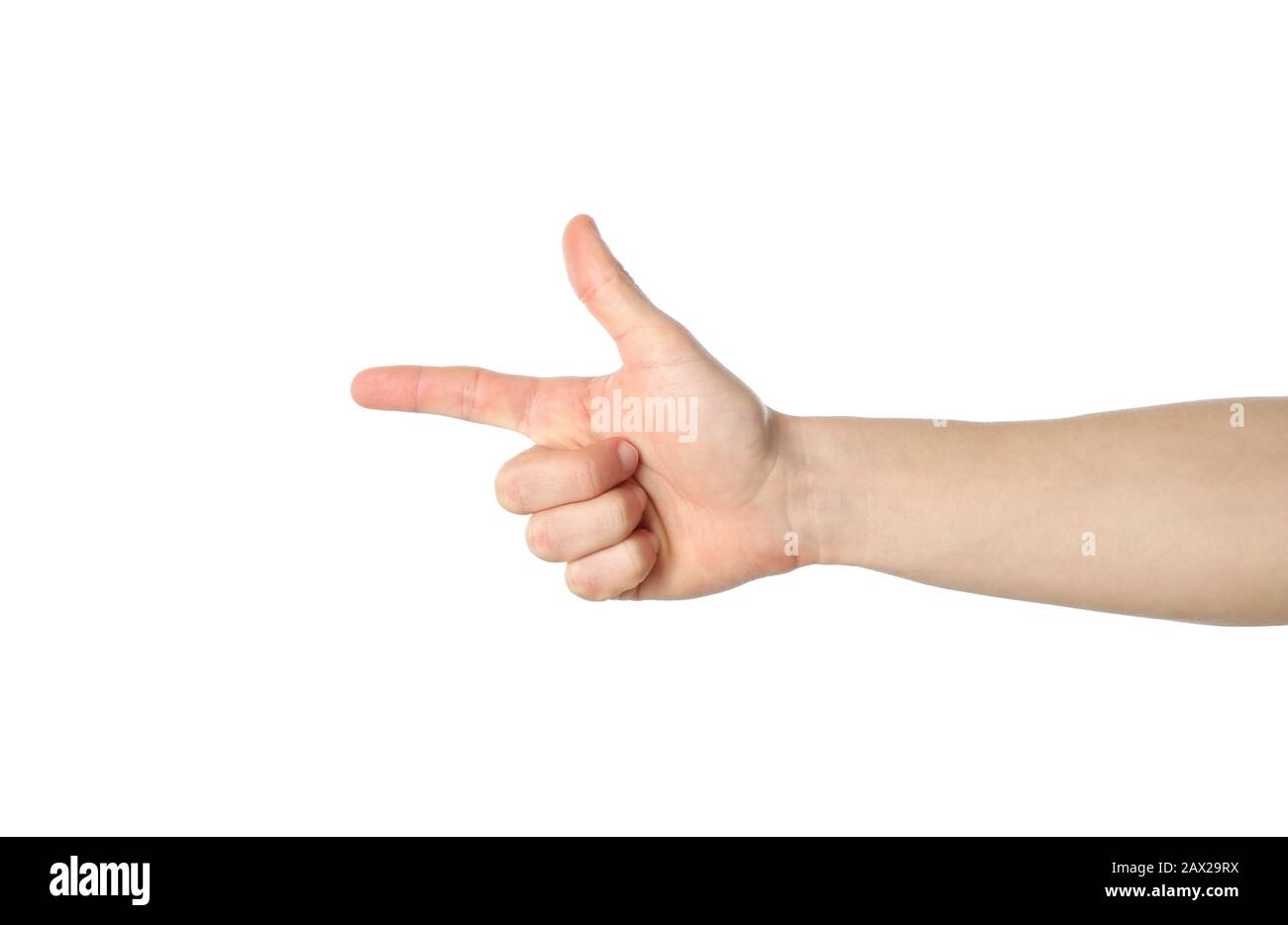 Male hand points, isolated on white background. Gestures Stock Photo ...