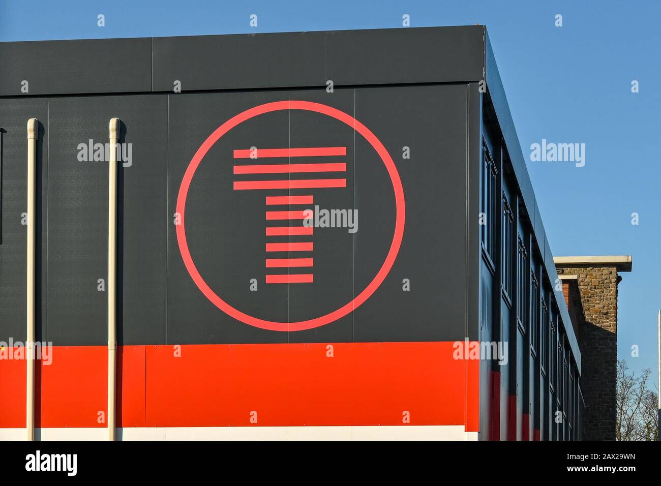 TREFOREST, PONTYPRIDD - JANUARY 2020: Large sign on the exterior of the ...