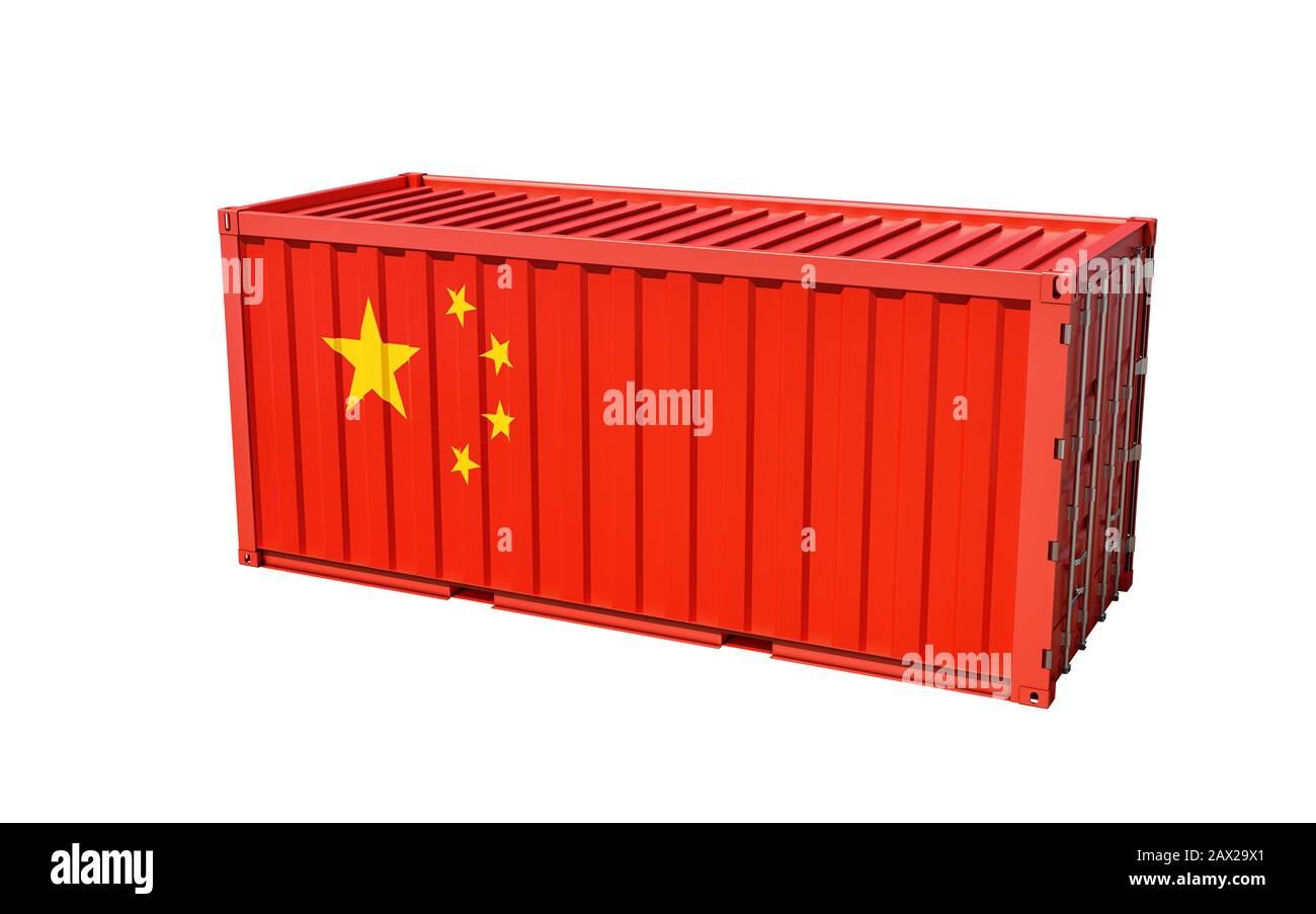Freight container China flag isolated on white. 3D Rendering Stock ...