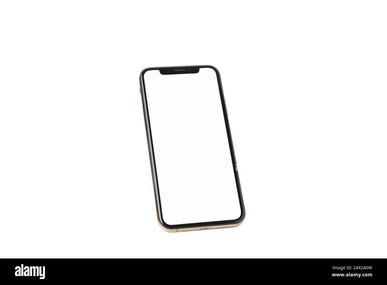 Phone with empty screen isolated on white background Stock Photo - Alamy