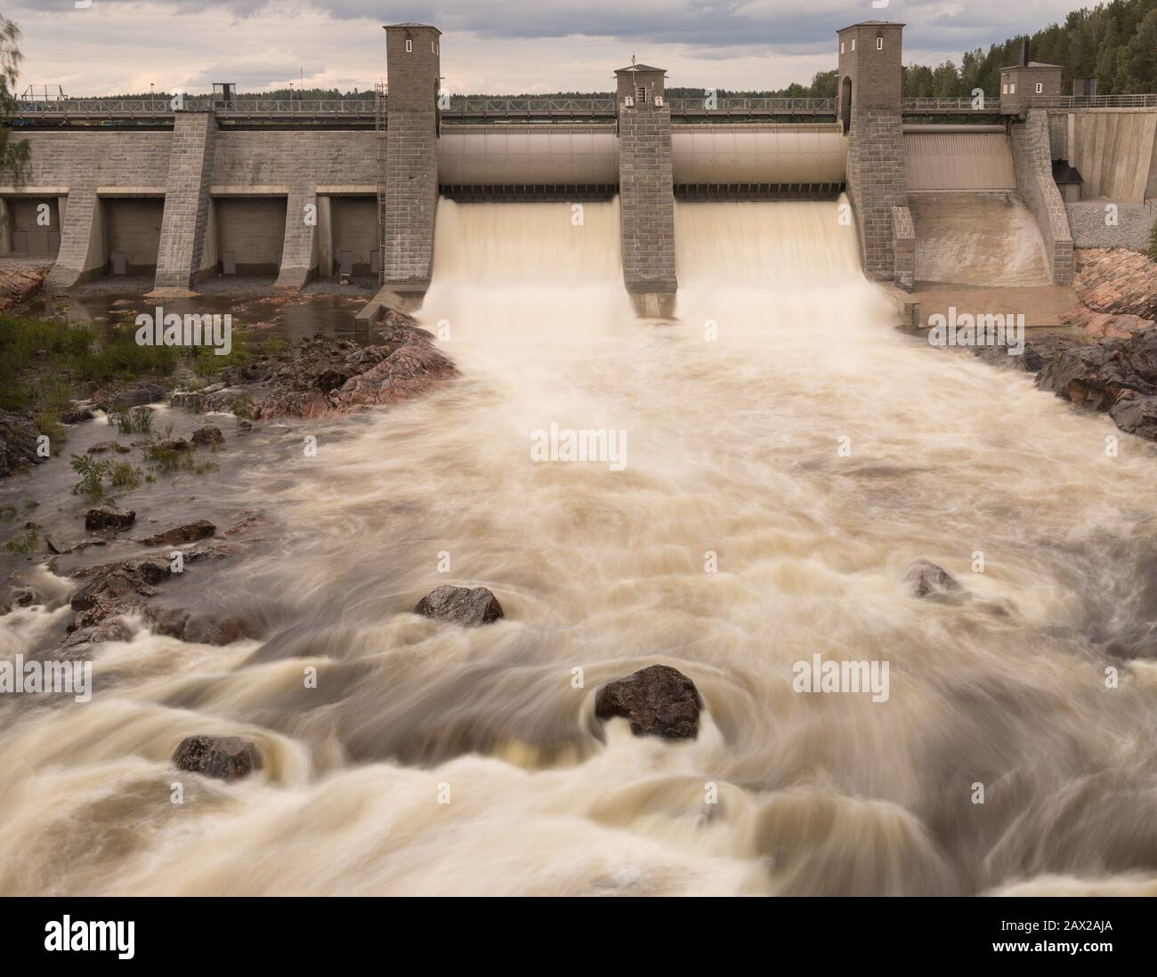 Imatra, Finland - July 10, 2019: The Imatra waterfall with opened ...