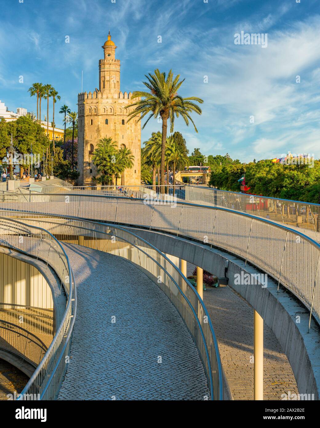 Scenic sight in Seville with the famous Torre del Oro and the ...