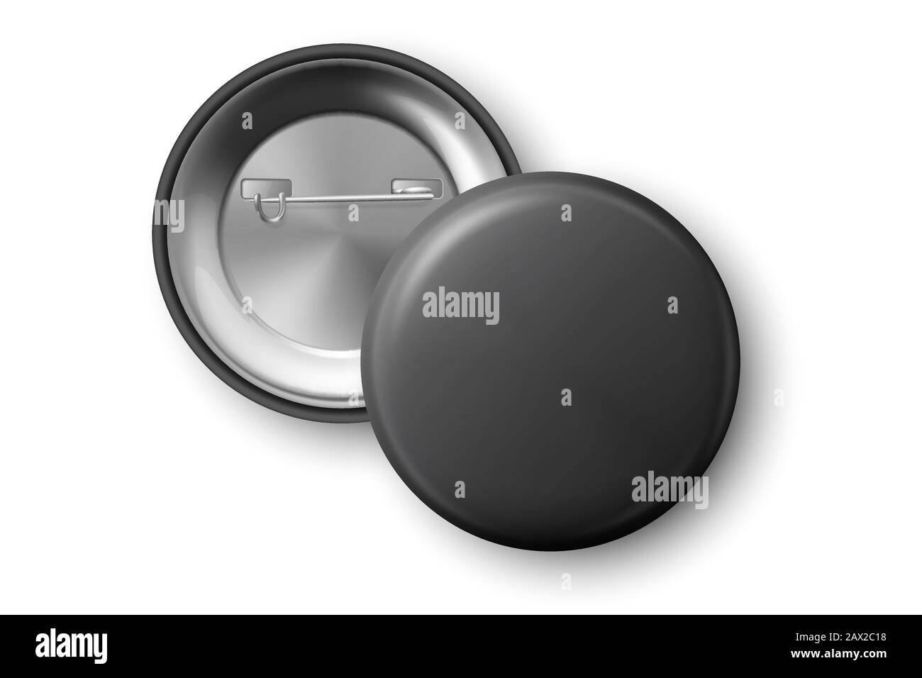 Vector 3d Realistic Black Metal, Plastic Blank Button Badge Icon Set ...