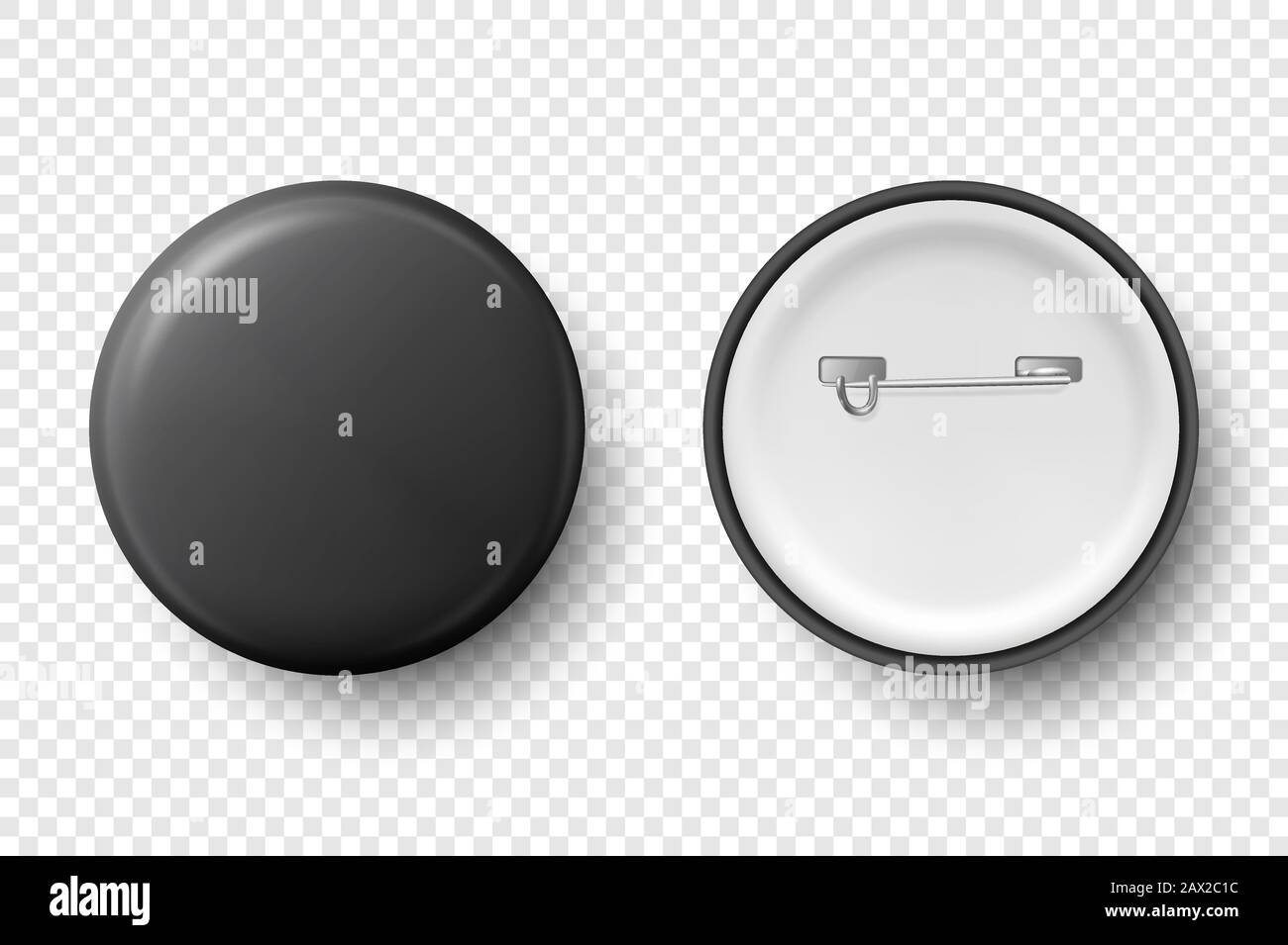Vector 3d Realistic Black Metal, Plastic Blank Button Badge Icon Set ...