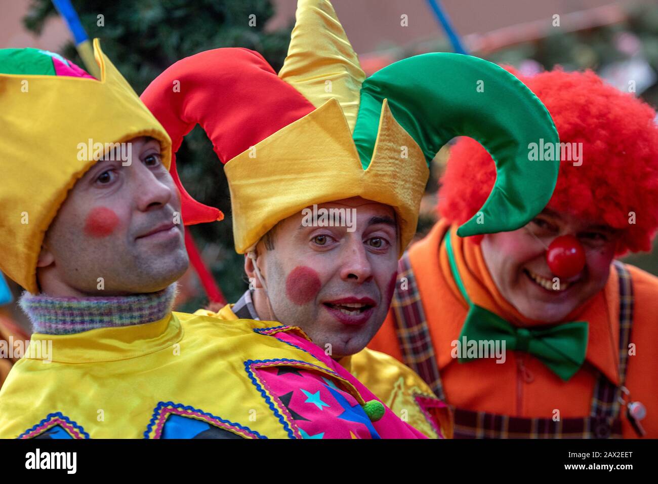 Moscow, Russia. 9th of February, 2020 Men in suits Russian buffoons ...