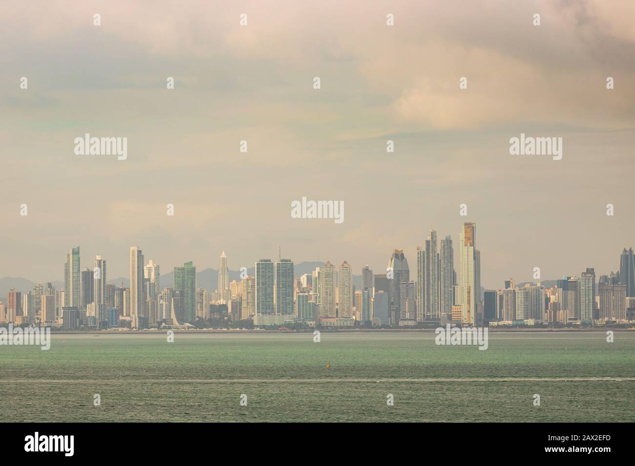 Wide panorama of Panama City skyline. Panoramic view of downtown Panama ...