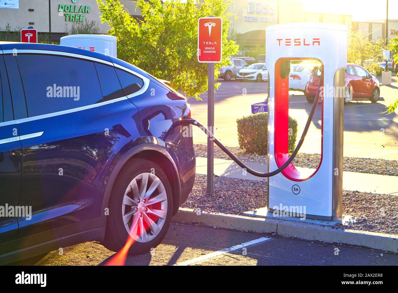 Tesla Model X plugged in at supercharger station in Phoenix, Arizona ...