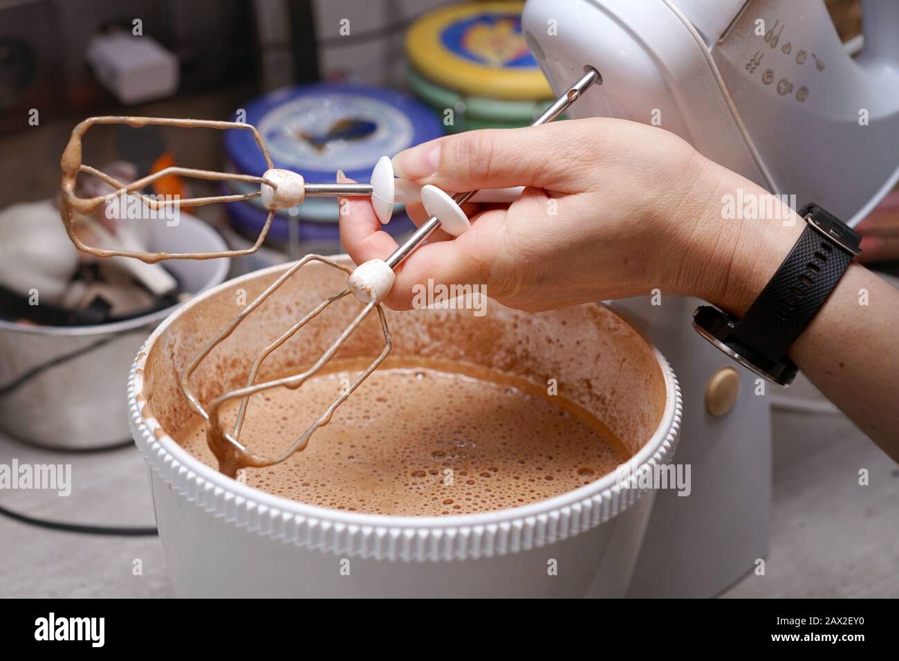 cooking at home - mixing the dough Stock Photo - Alamy