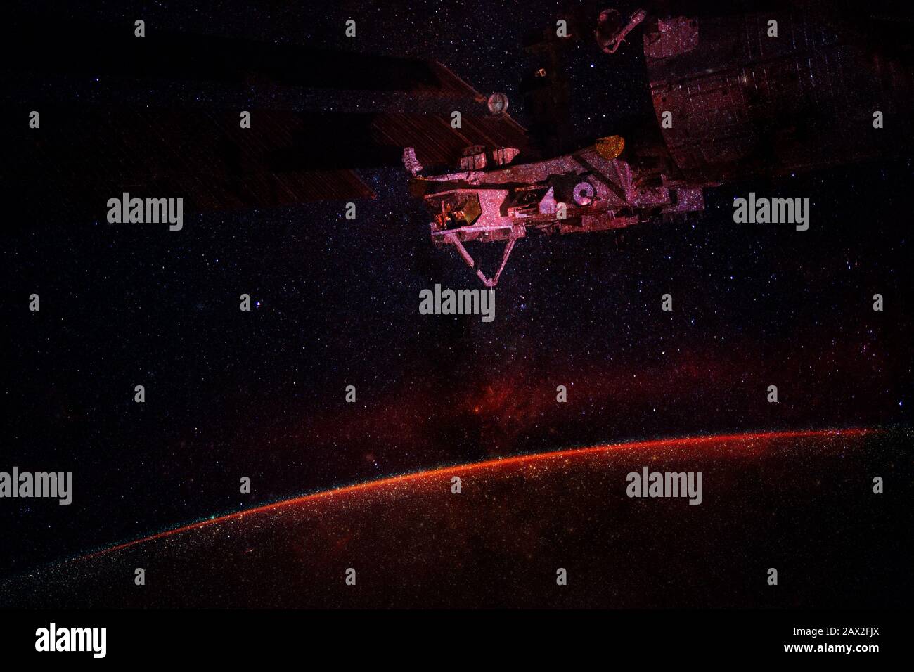 ISS space station walking Earth planet orbit. Endless of universe ...