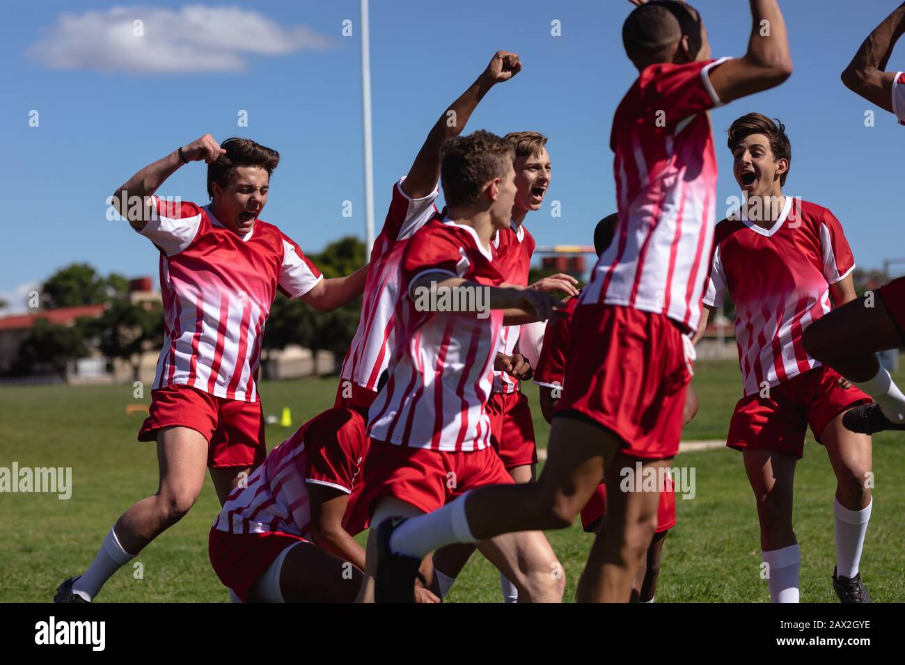 Rugby players excited and happy Stock Photo - Alamy