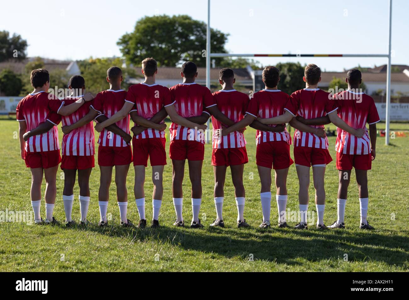 Rugby team standing together Stock Photo - Alamy