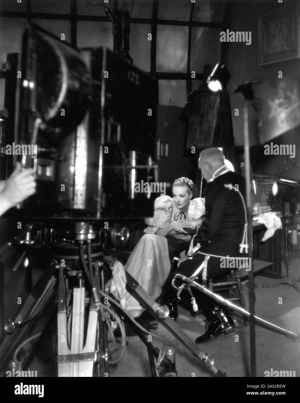 MARLENE DIETRICH and LIONEL ATWILL on set candid during filming of THE ...