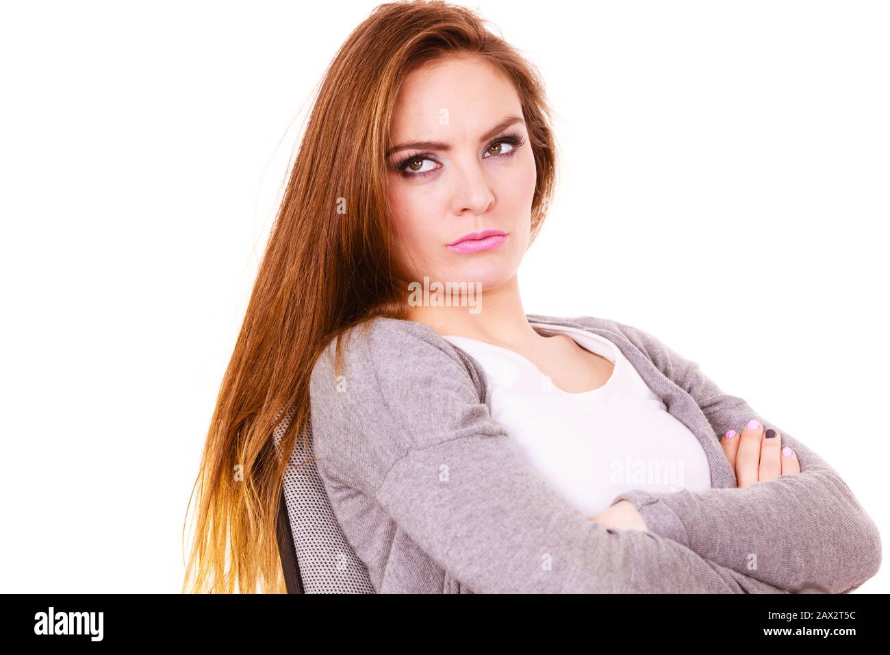 Woman tired sad serious face expression. Unhappy worried thinking ...