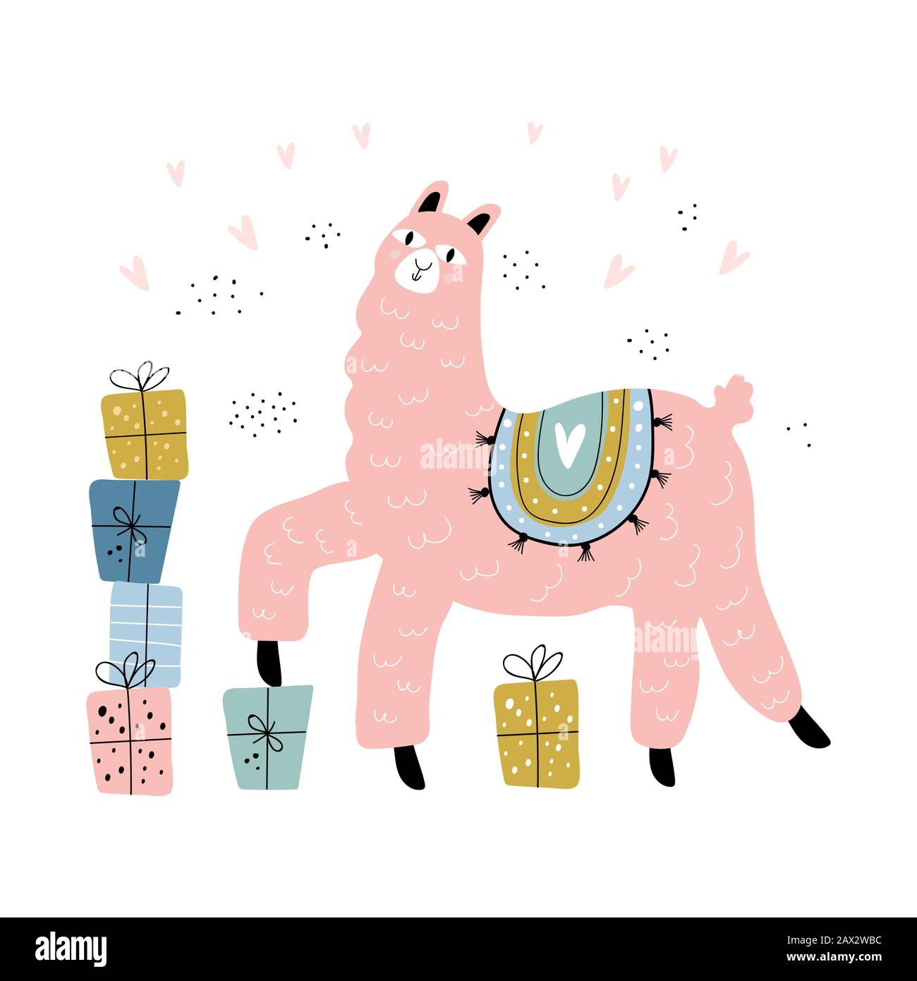 cute lama vector illustration of happy birthday typography Stock Vector ...