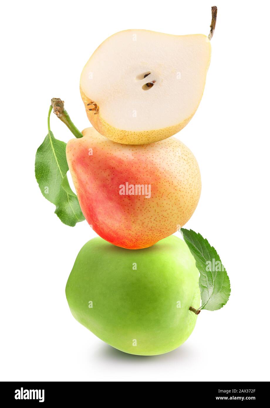 collection of fruits (green apple, pears) isolated on a white ...
