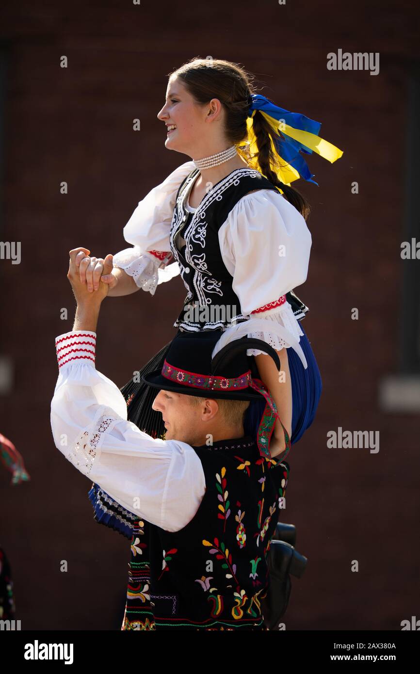 Whiting, Indiana, USA - July 27, 2019: Pierogi Fest, Lady being hold in ...