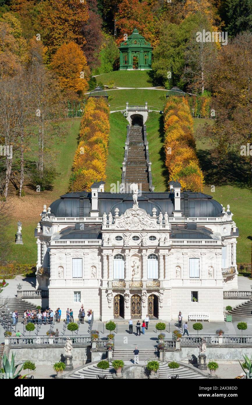 Linderhof Castle ,Germany - October 10, 2010: View of Linderhof Palace ...