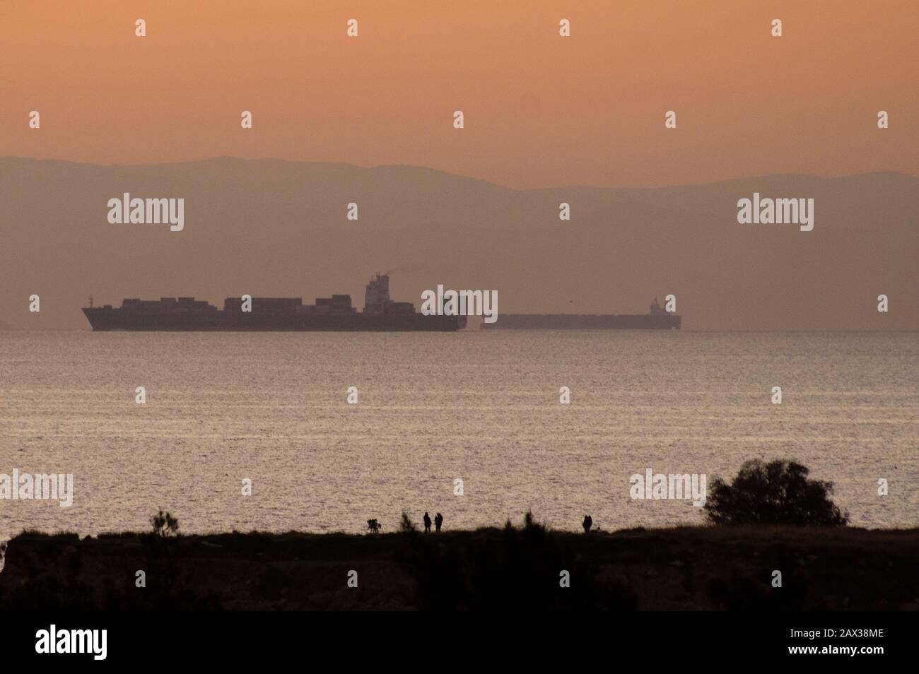 Cargo ships depart from the Port of Piraeus in Athens Greece Stock ...