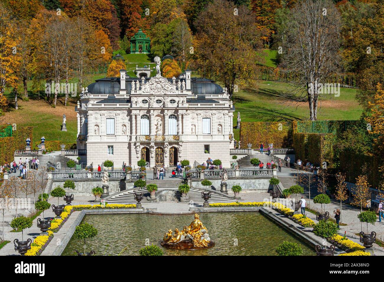 Linderhof Castle ,Germany - October 10, 2010: View of Linderhof Palace ...