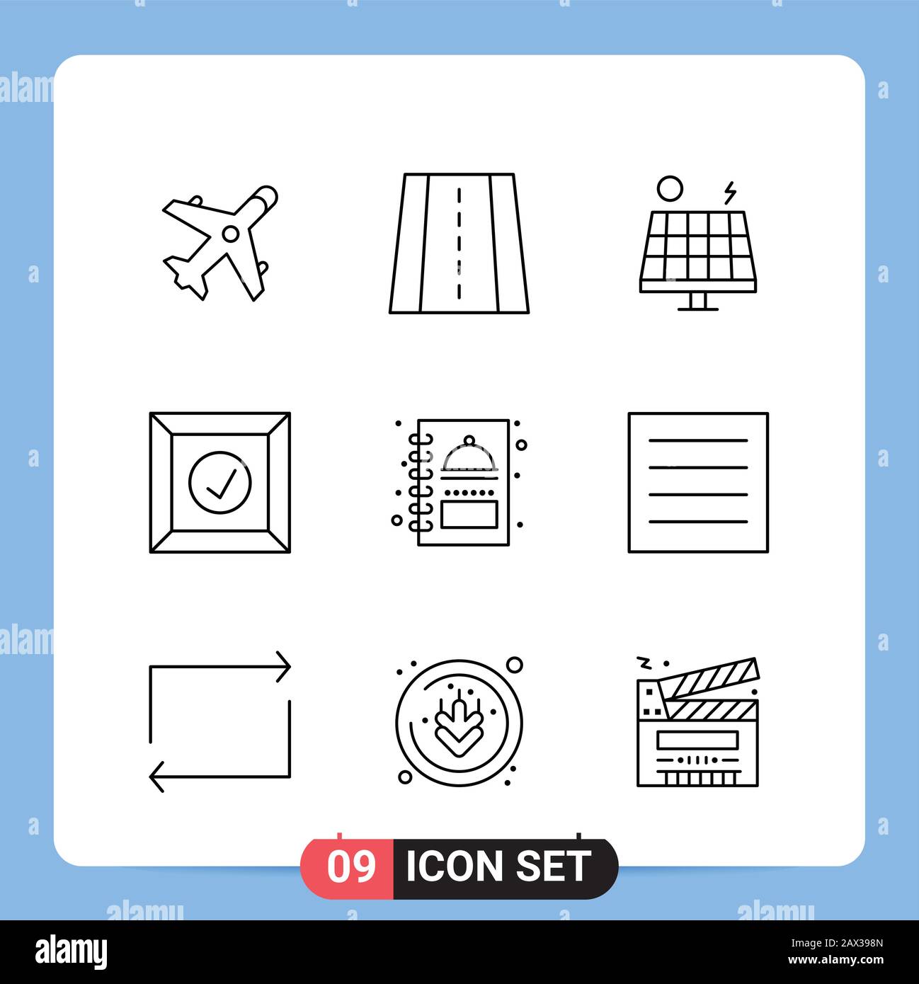 9 Line Black Icon Pack Outline Symbols for Mobile Apps isolated on ...