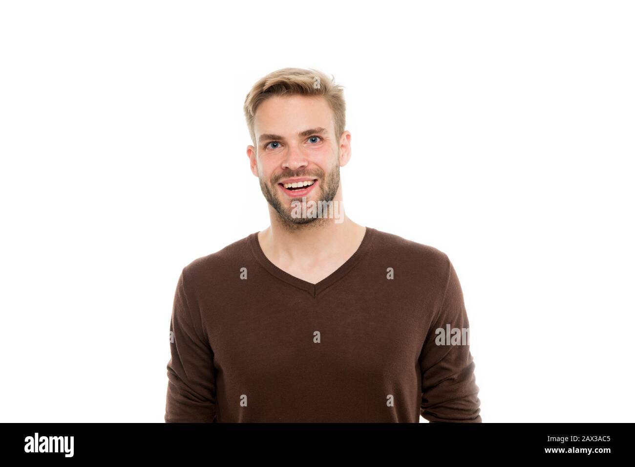 Good mood. Positive emotions. Smiling man white background. Handsome ...