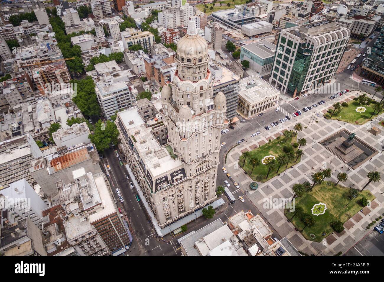 Montevideo, Uruguay, aerial view of the Old City showing historical ...