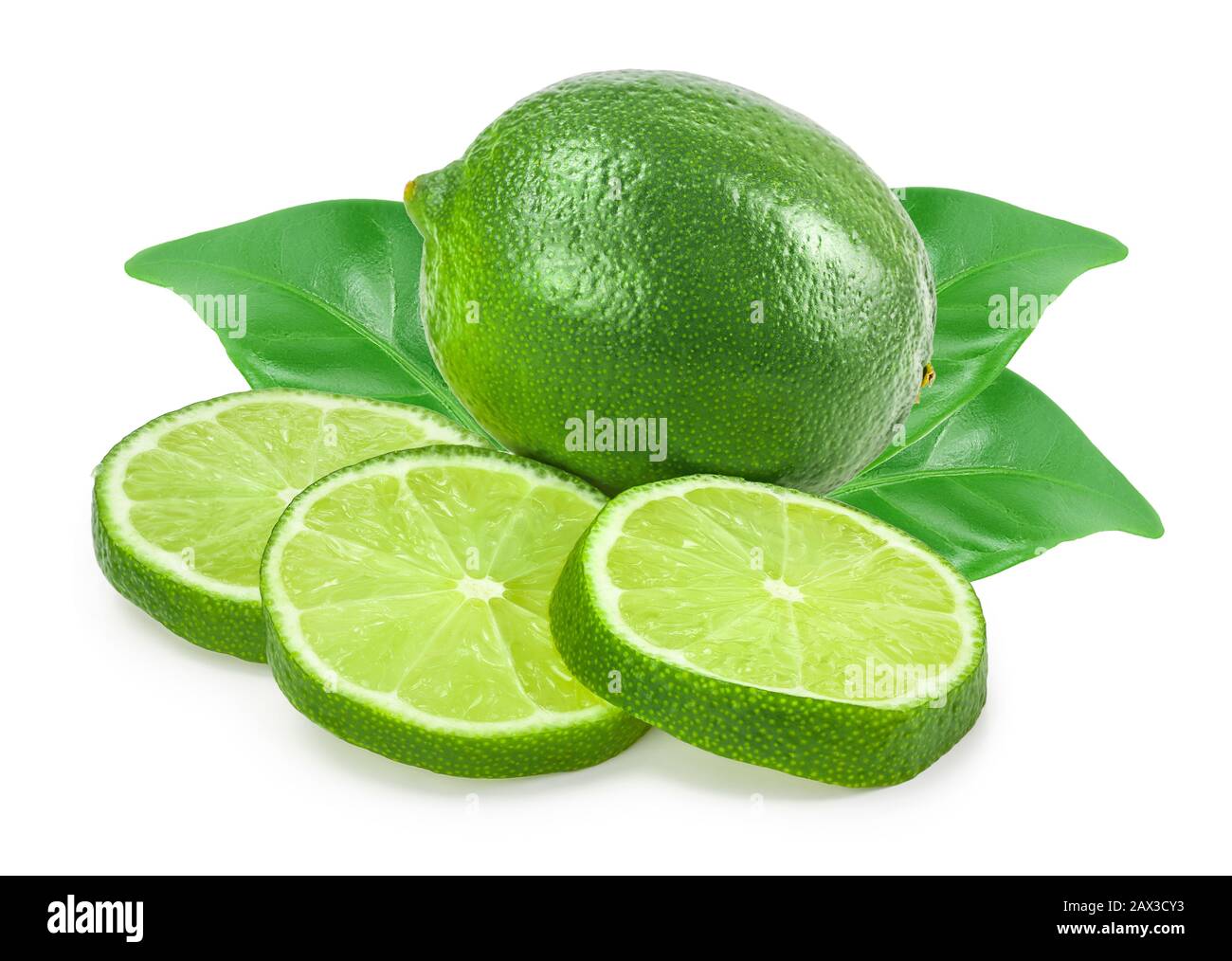 lime with slices and leaf isolated on white background Stock Photo - Alamy