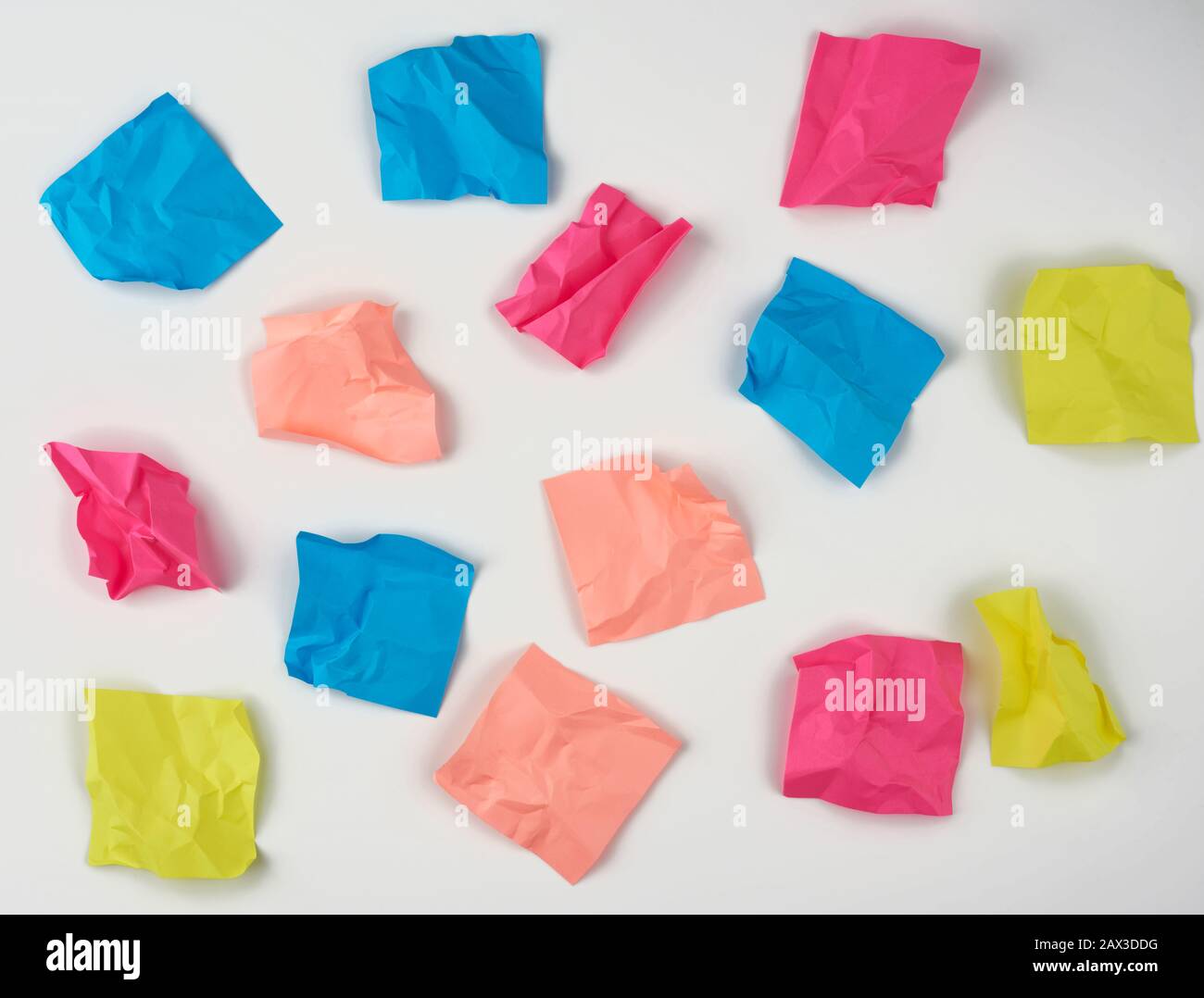 multicolored blank crumpled paper stickers on a white background Stock ...