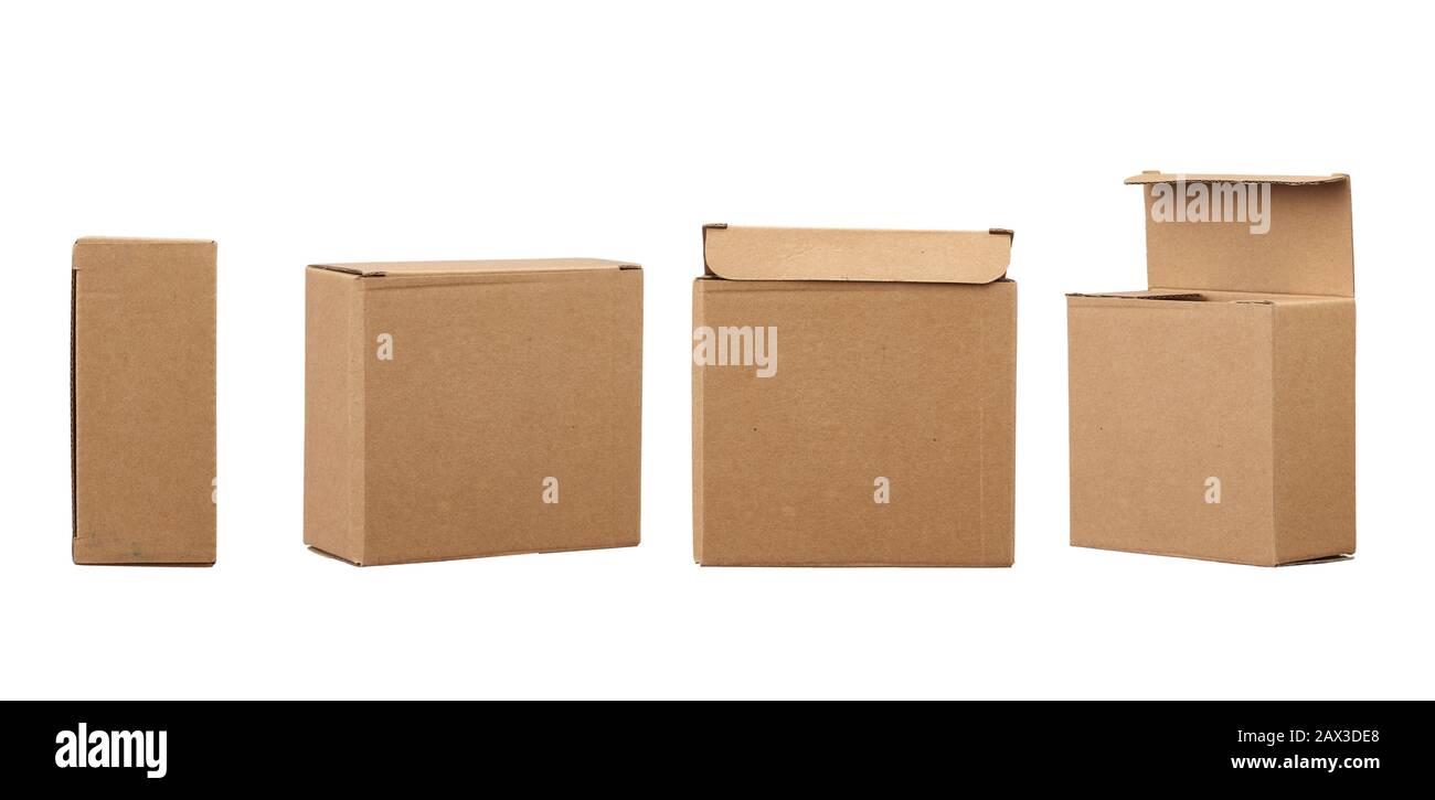 closed and open brown square cardboard box for transporting goods ...