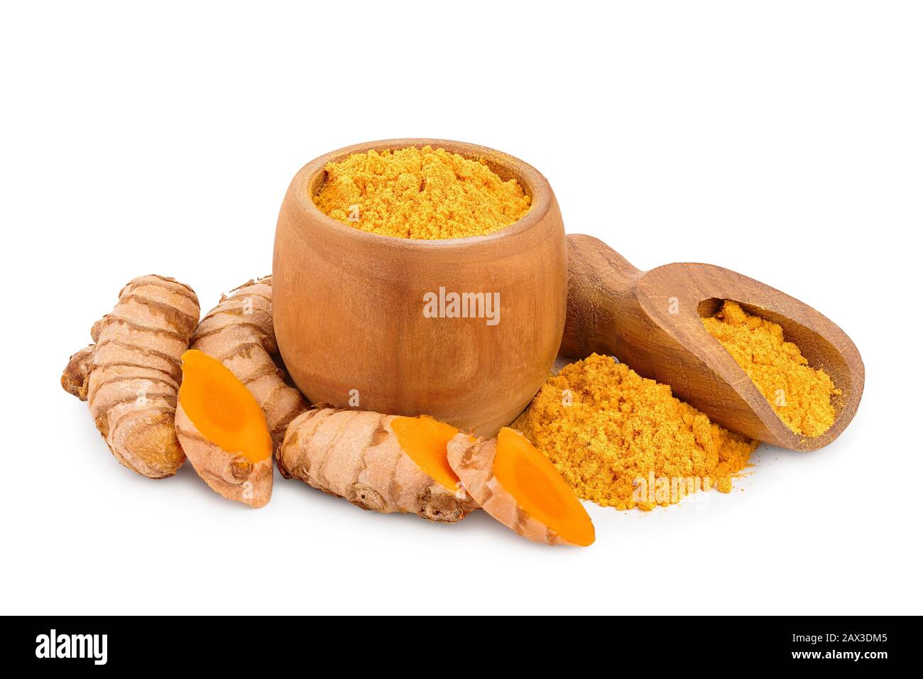 turmeric root and powder isolated on white background close up Stock ...