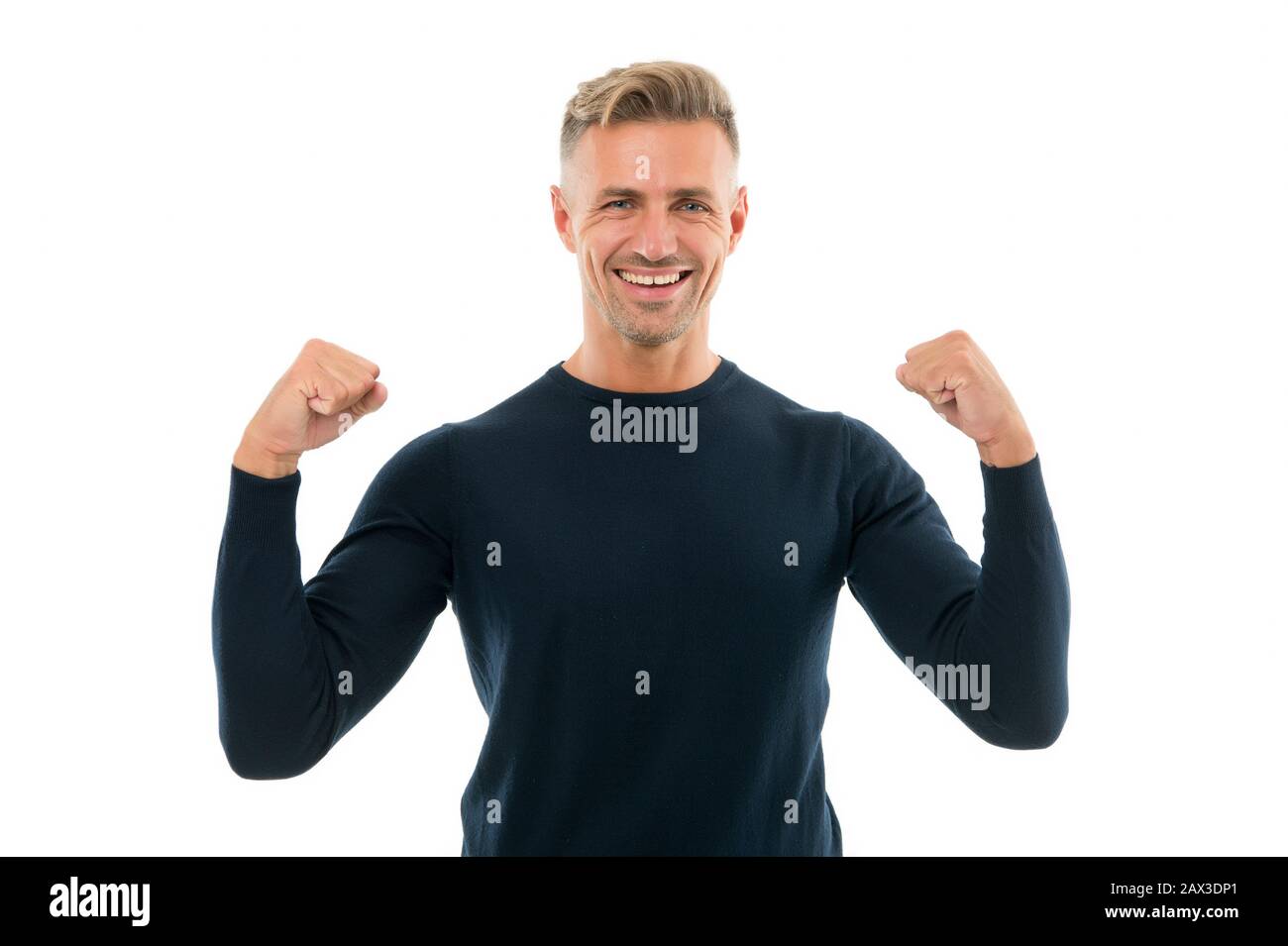 Male health. Confident and powerful. Confident man isolated on white ...