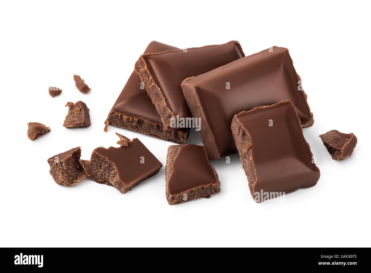 Small dark chocolate pieces isolated on white background with clipping ...
