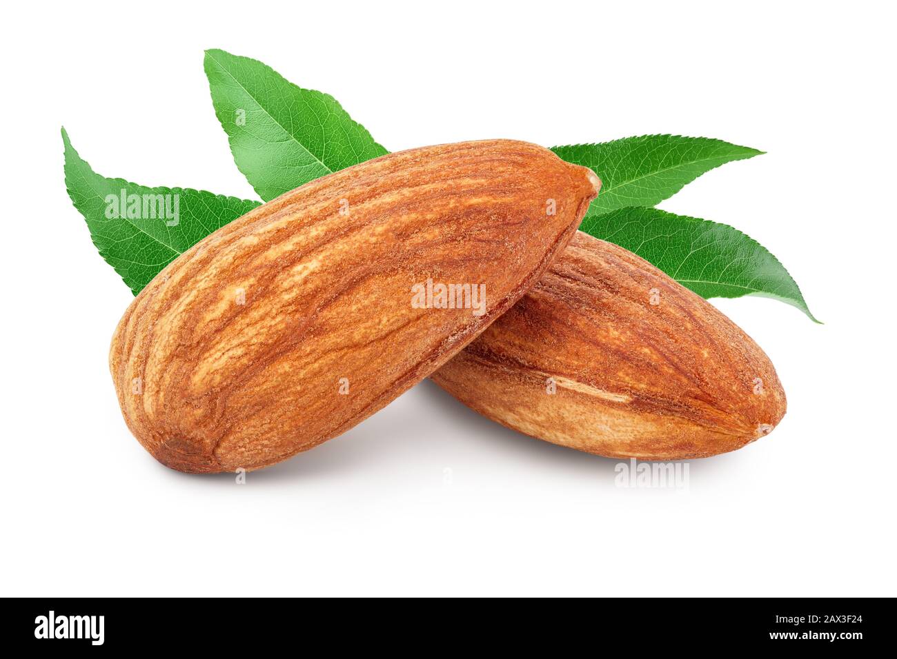 Almonds nuts with leaf isolated on white background with clipping path ...