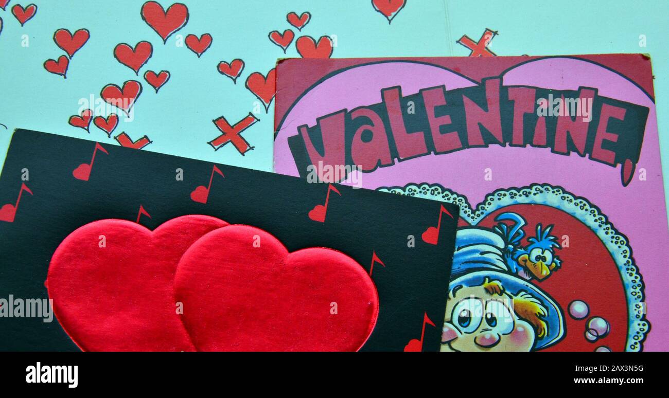 Details from the covers of two different Valentine's Day cards Stock ...