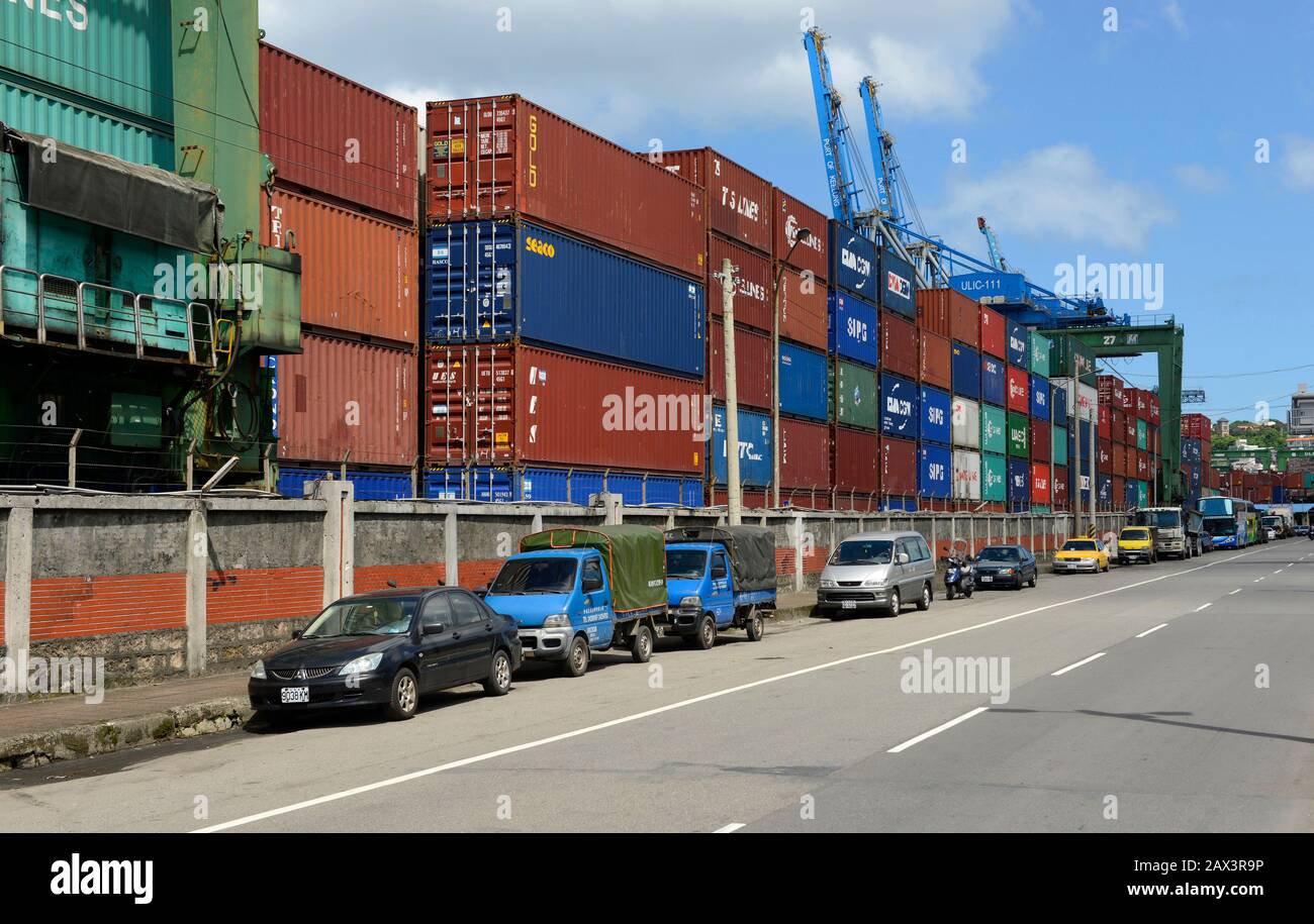 Container stack at Keelung harbour, Taiwan Stock Photo - Alamy