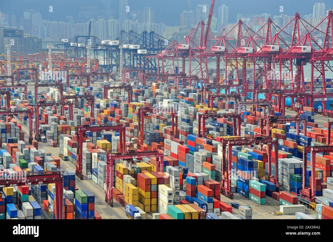 Thousands of shipping containers at Hong Kong port, China Stock Photo ...