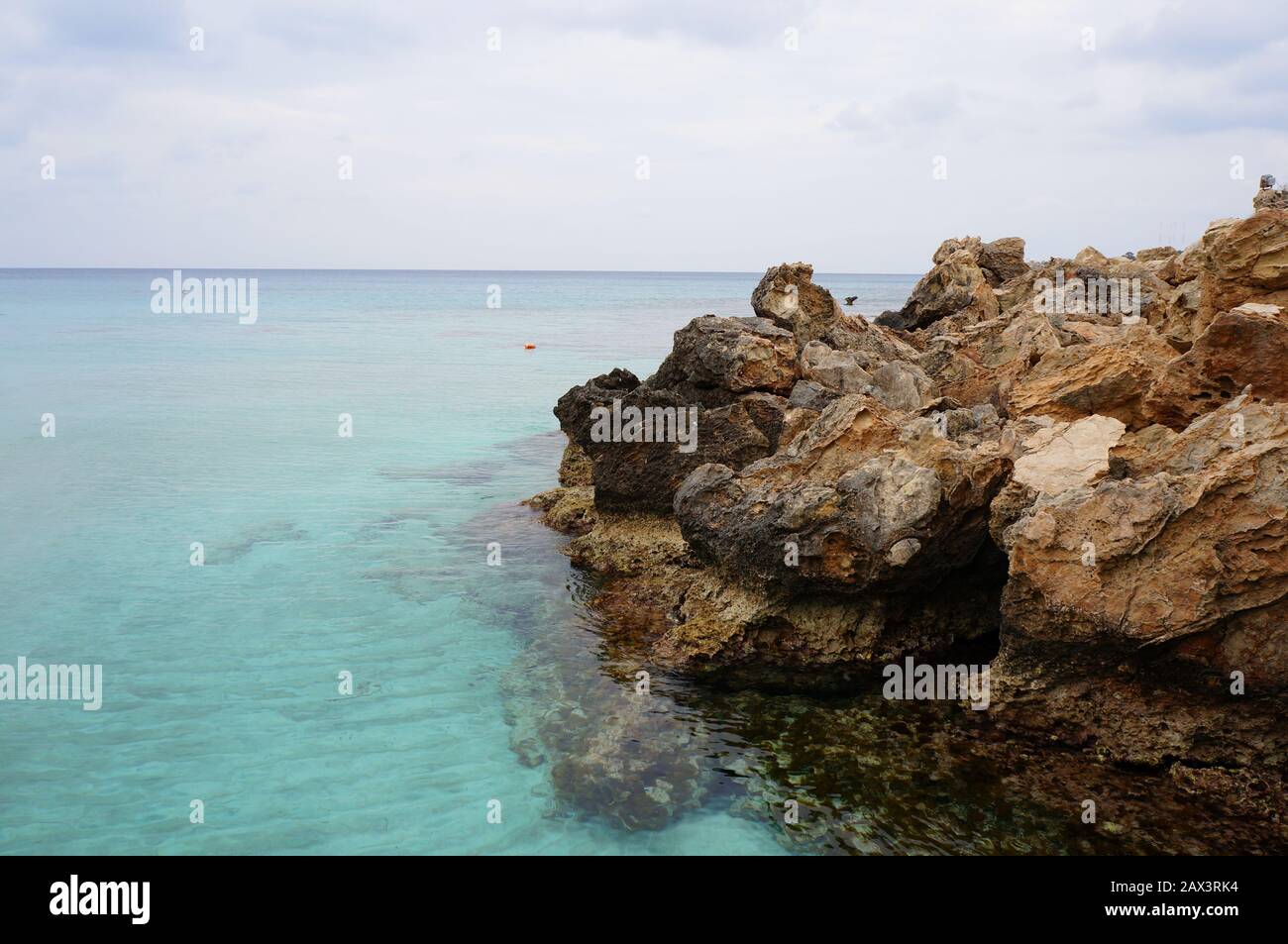 Mesmerizing view of the ocean and the rocks in the beach under the blue ...