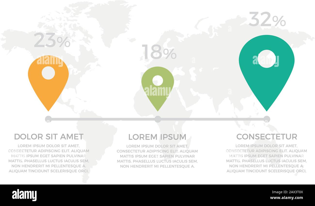 Set of orange and green, turquoise elements for infographic with world ...