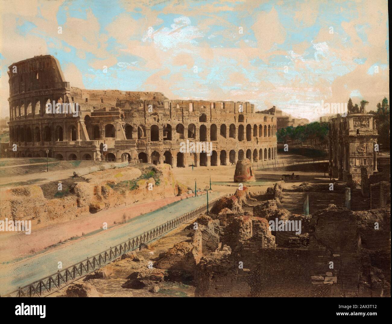 1870 ca. , ROMA , ITALY : The COLOSSEO and the META SUDANS fountain ...