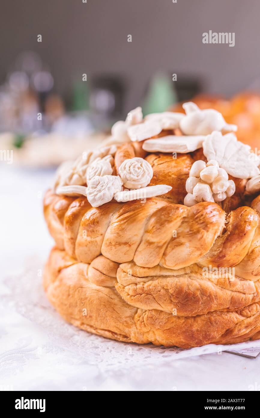 Decorated bread for celebration a saint in Orthodox faith. Serbian ...