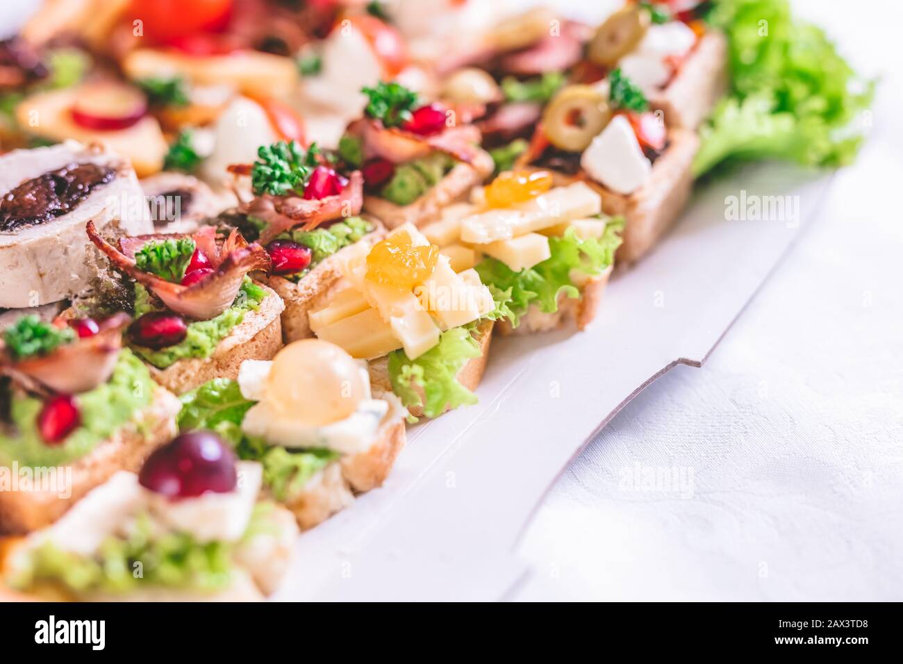 Canapes and appetizers catering service buffet meal concept Stock Photo ...
